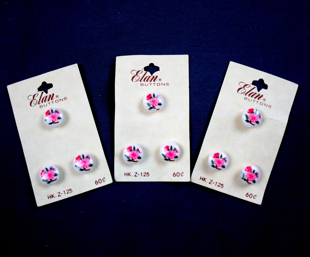 Vintage Buttons on Cards 1/2 Inch Elan Pink Flowers - Etsy