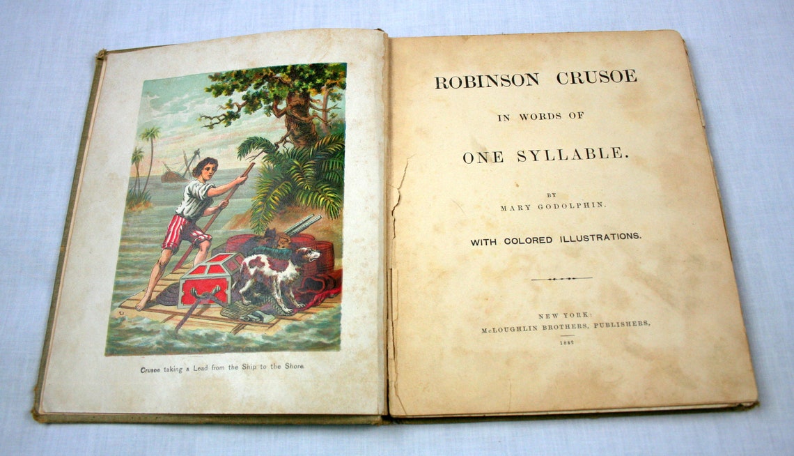 Robinson Crusoe Antique Book Mary Godolphin One Syllable Words 1882 - Etsy