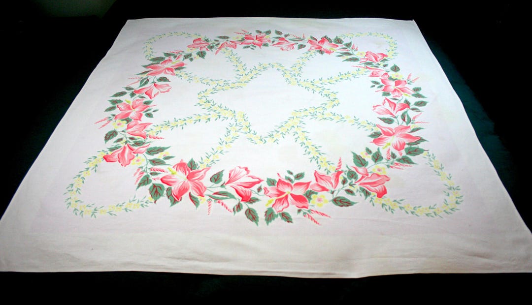 Vintage Square Simtex Tablecloth Floral Cotton Weave - Etsy