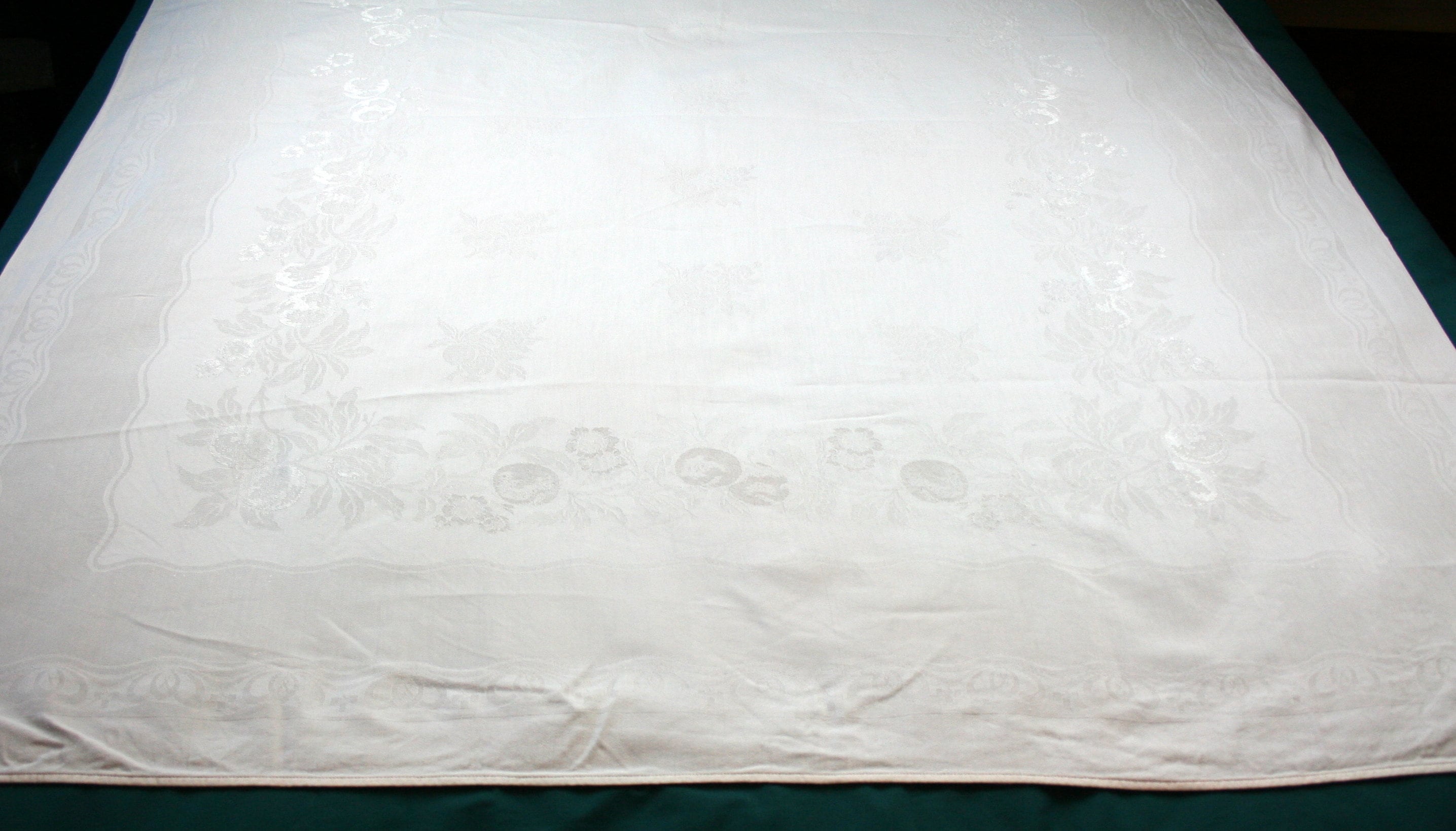 White Damask Tablecloth Rectangle Wedding Reception Table Mid Century ...