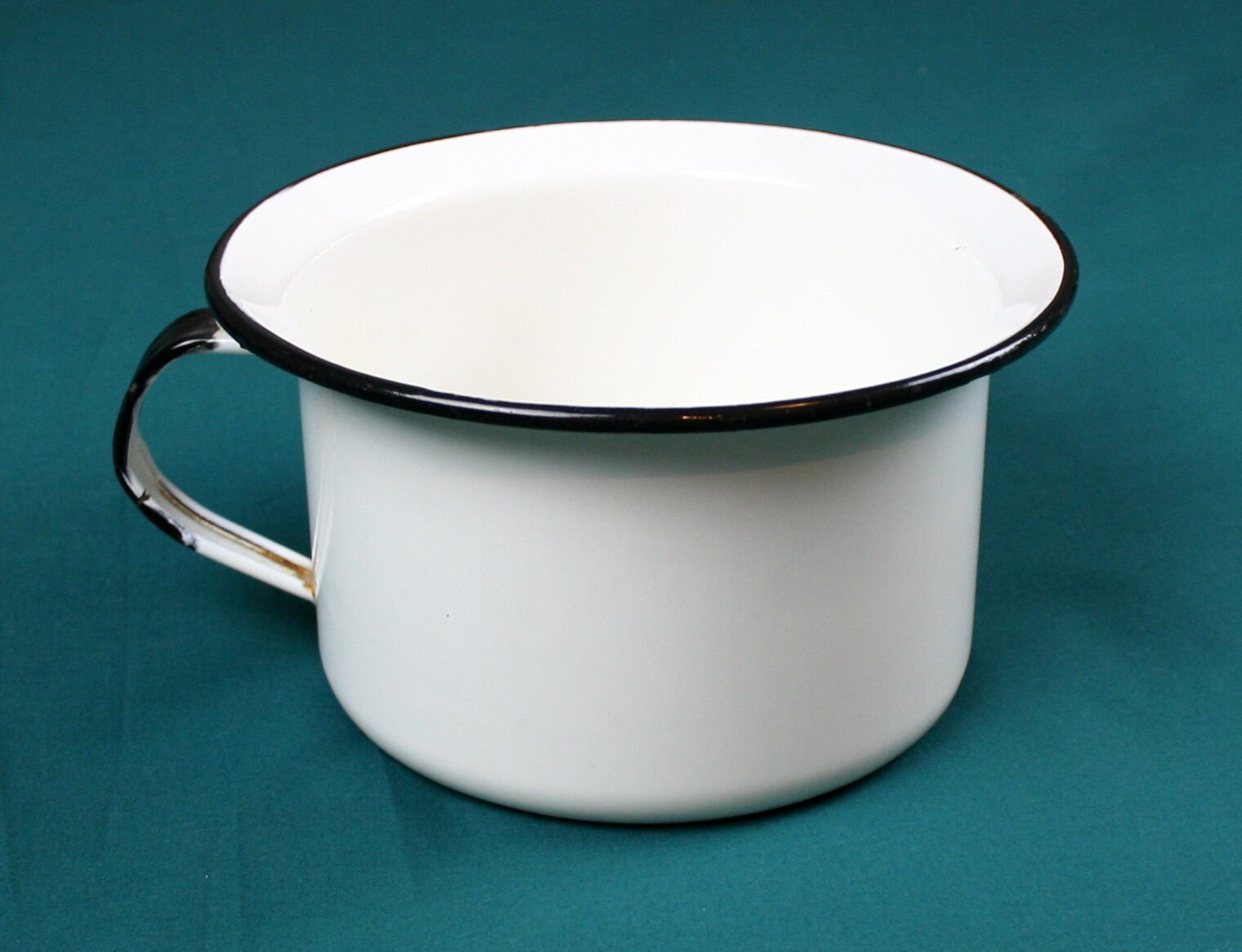 Vintage Enamelware Chamber Pot Child Size White Black With Handle Plant ...