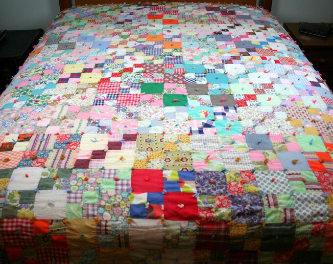 Homemade Patchwork Quilt Vintage Fabrics Hand Tied - Etsy