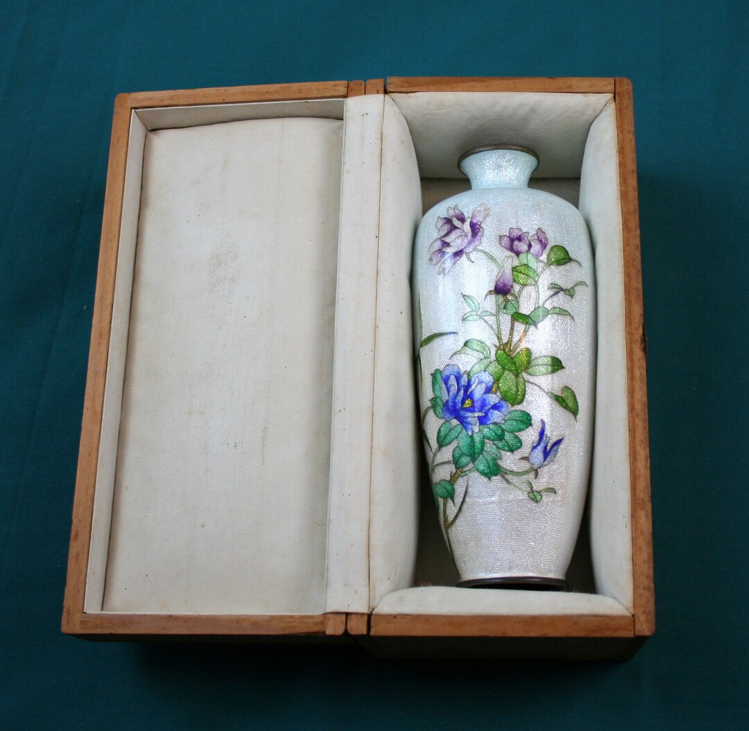 Ginbari Foil Cloisonne Vase Japan Antique With Box Floral Enamel - Etsy