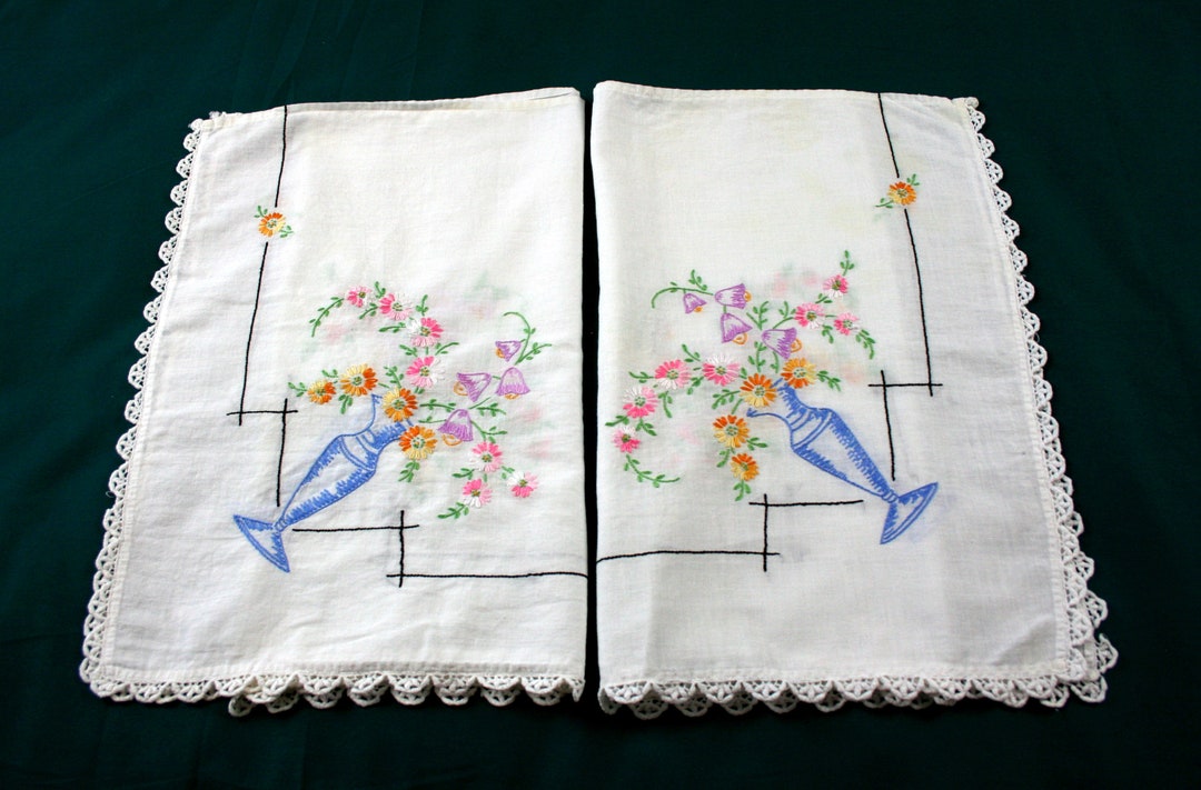 Vintage Handmade Mantel Cloths Table Runners Dresser Scarves Pair Hand ...