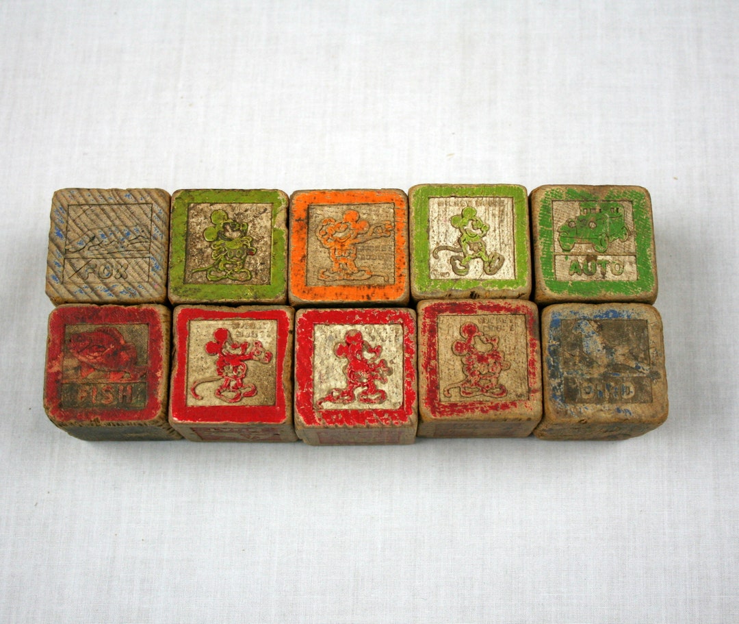 Wood Toy Blocks Mickey Mouse Vintage Mismatched Alphabet Letters - Etsy