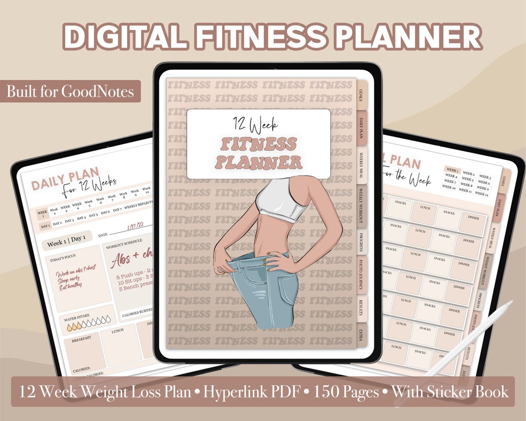 Boho Digital Fitness Planner: 12-week Weight Loss Tracker (goodnotes ...