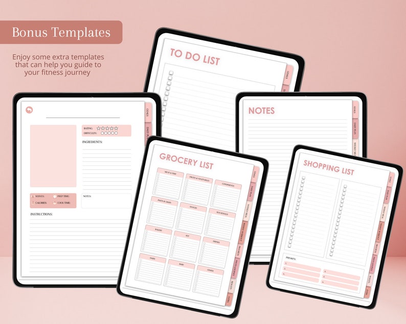 Weight Loss Tracker Digital for Goodnotes Ipad, Pink Fitness Planner ...