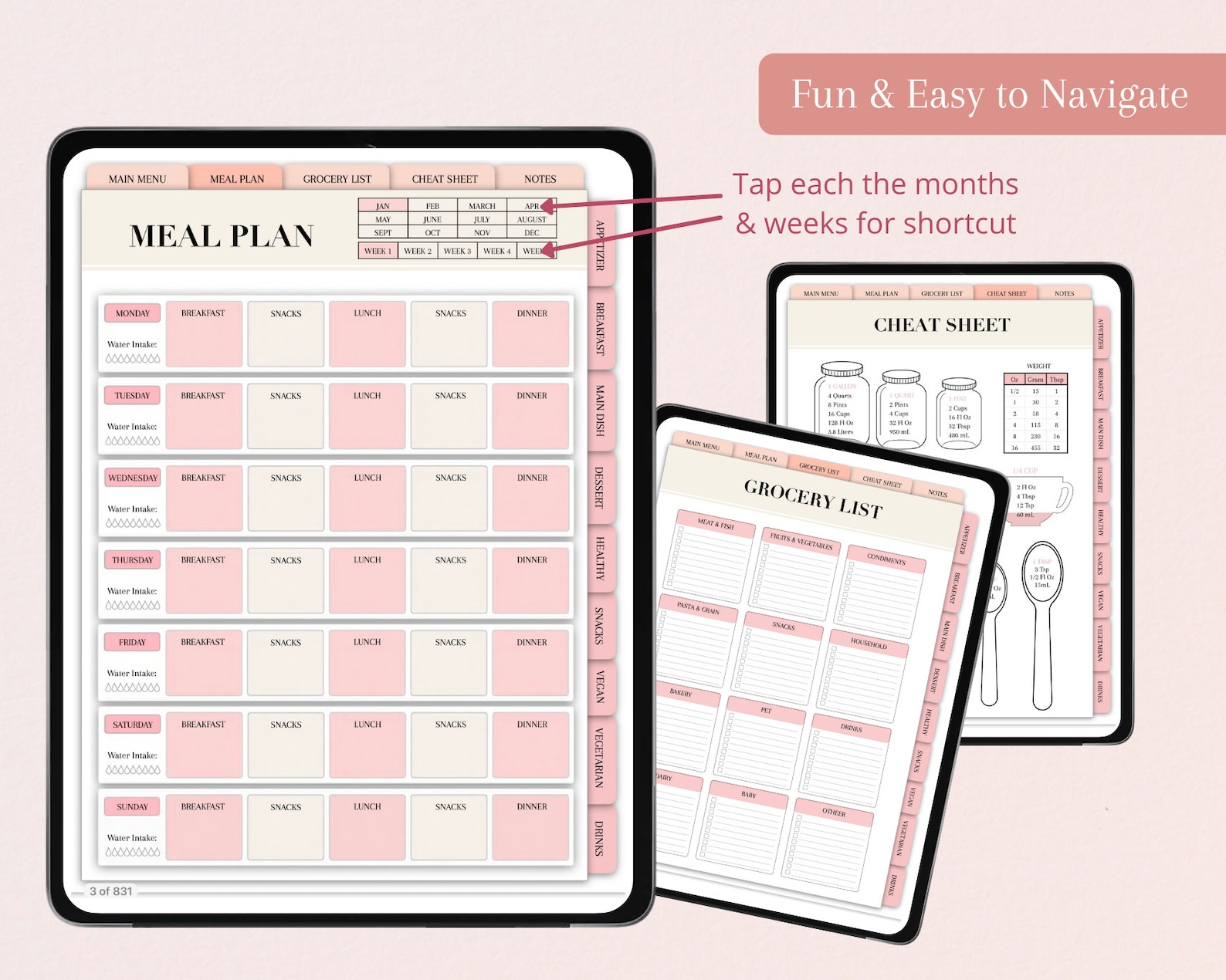 Digital Recipe Book in Pink for Goodnotes & Notability | Hyperlinked ...