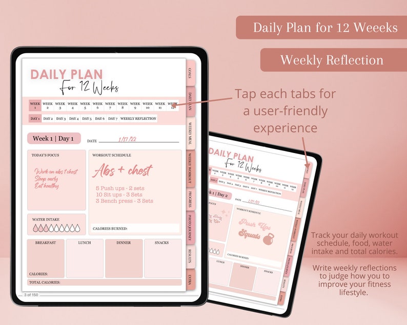 Weight Loss Tracker Digital for Goodnotes Ipad, Pink Fitness Planner ...
