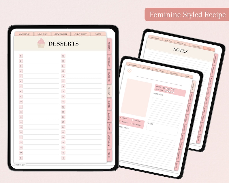 Digital Recipe Book in Pink for Goodnotes & Notability | Hyperlinked ...