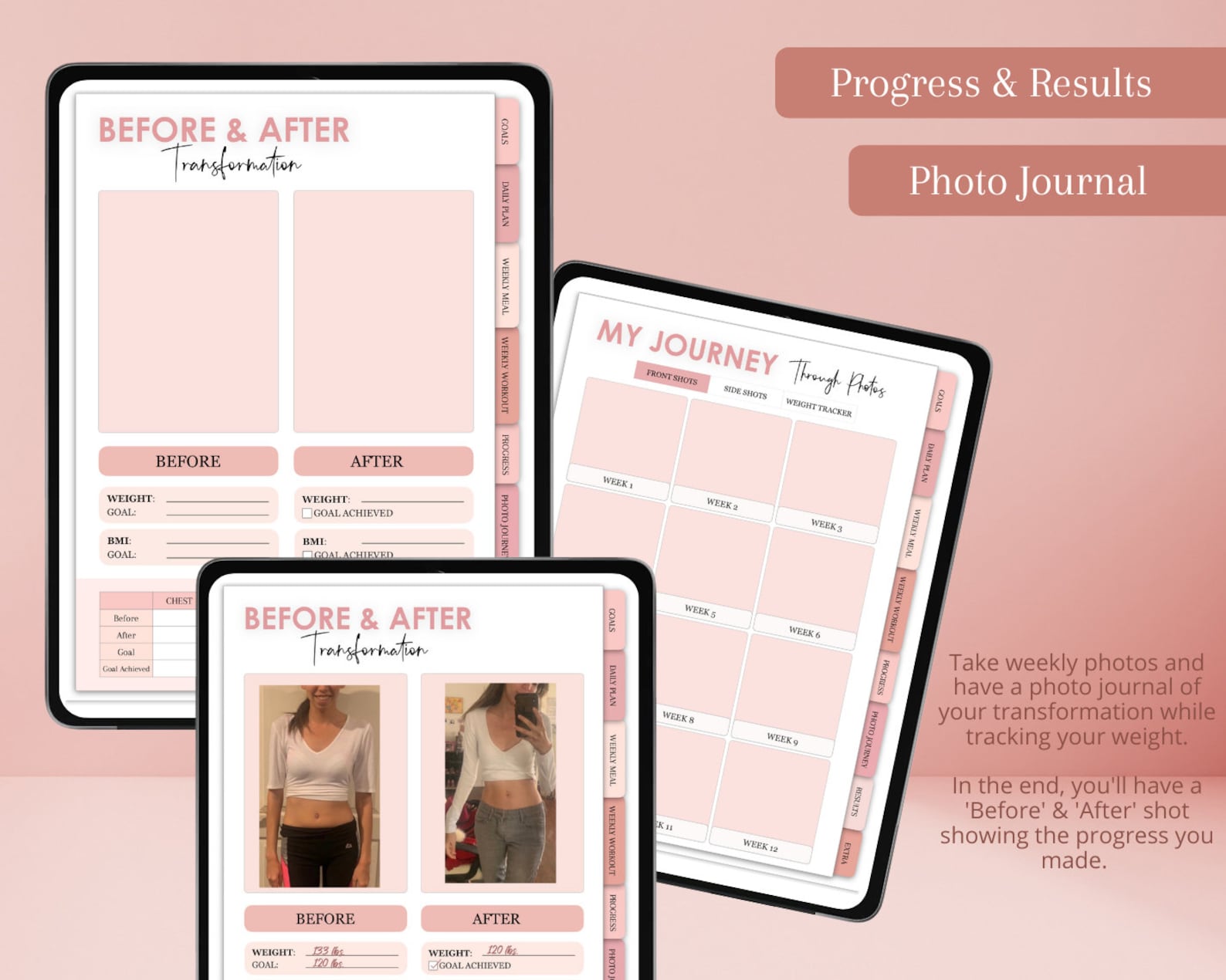 Weight Loss Tracker Digital for Goodnotes Ipad, Pink Fitness Planner ...