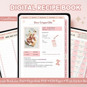 Digital Recipe Book in Pink for Goodnotes & Notability | Hyperlinked ...