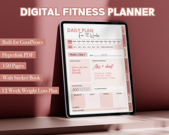 Weight Loss Tracker Digital for Goodnotes Ipad Pink Fitness | Etsy
