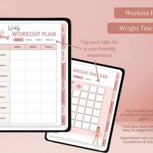 Weight Loss Tracker Digital for Goodnotes Ipad, Pink Fitness Planner ...
