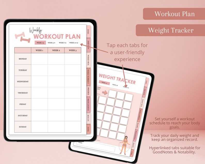 Weight Loss Tracker Digital for Goodnotes Ipad, Pink Fitness Planner ...