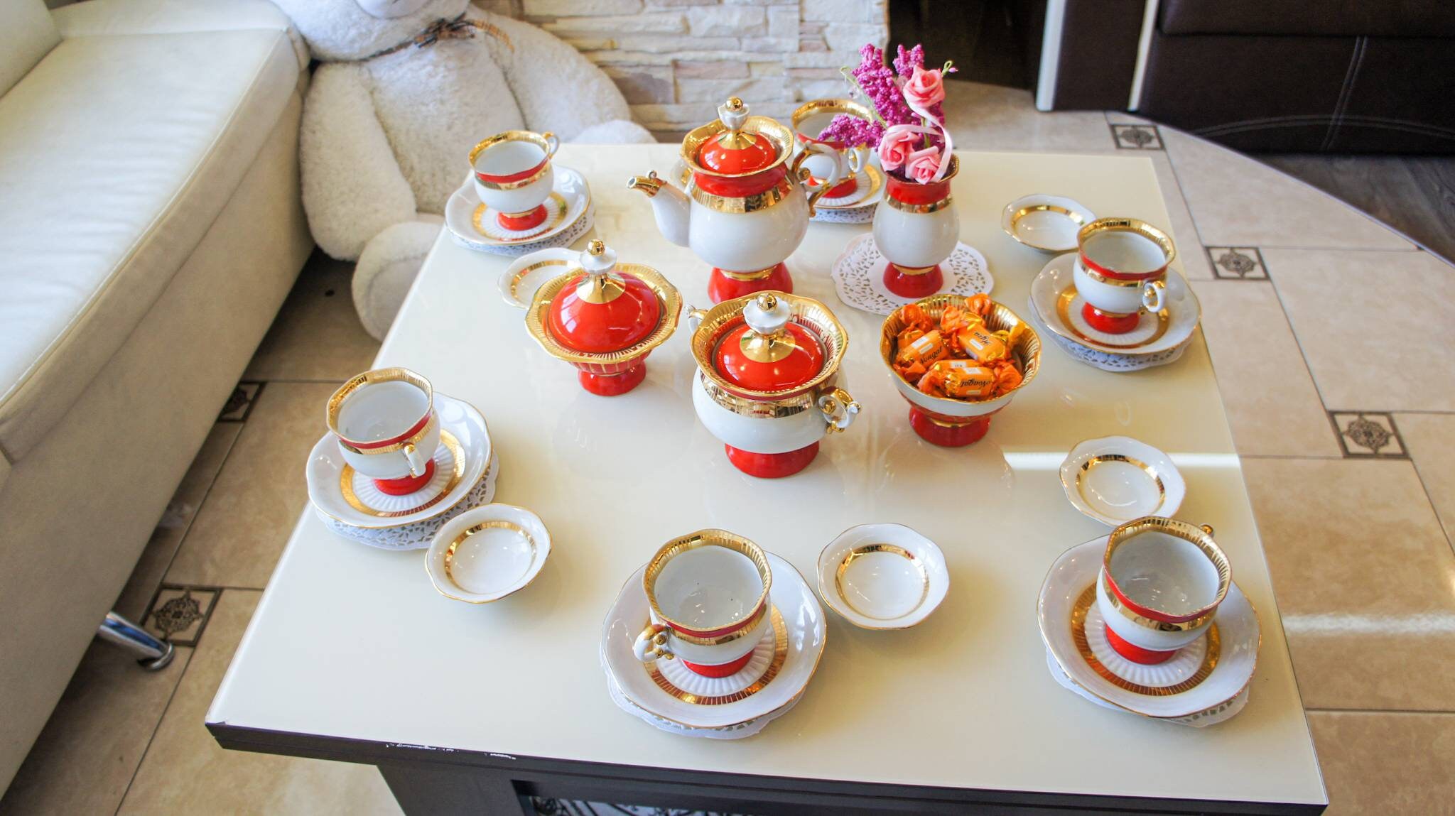 Tea Set Vintage, Red Tea Set Antique, Soviet Vintage Tea Set, Soviet ...