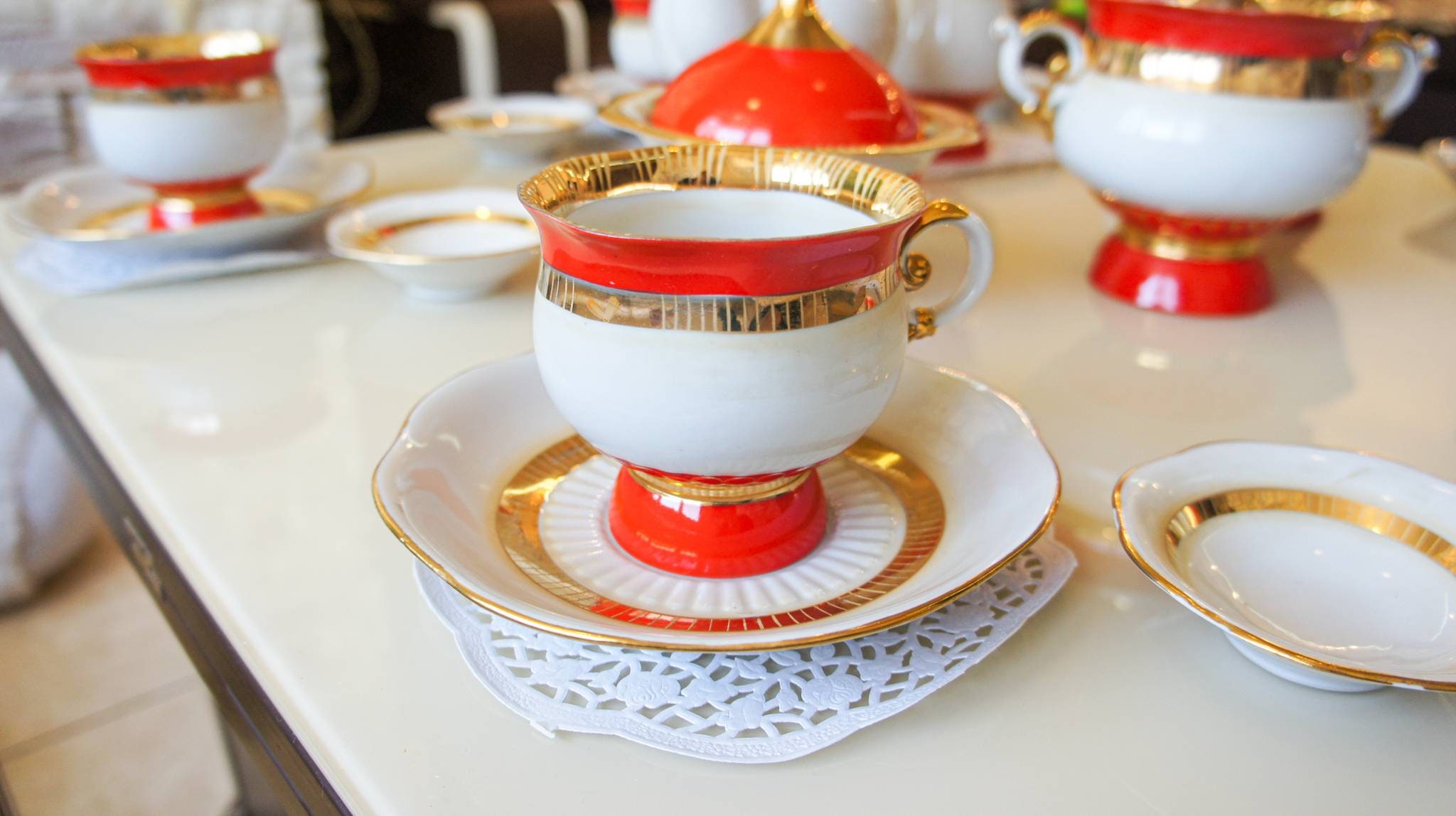 Tea Set Vintage, Red Tea Set Antique, Soviet Vintage Tea Set, Soviet ...