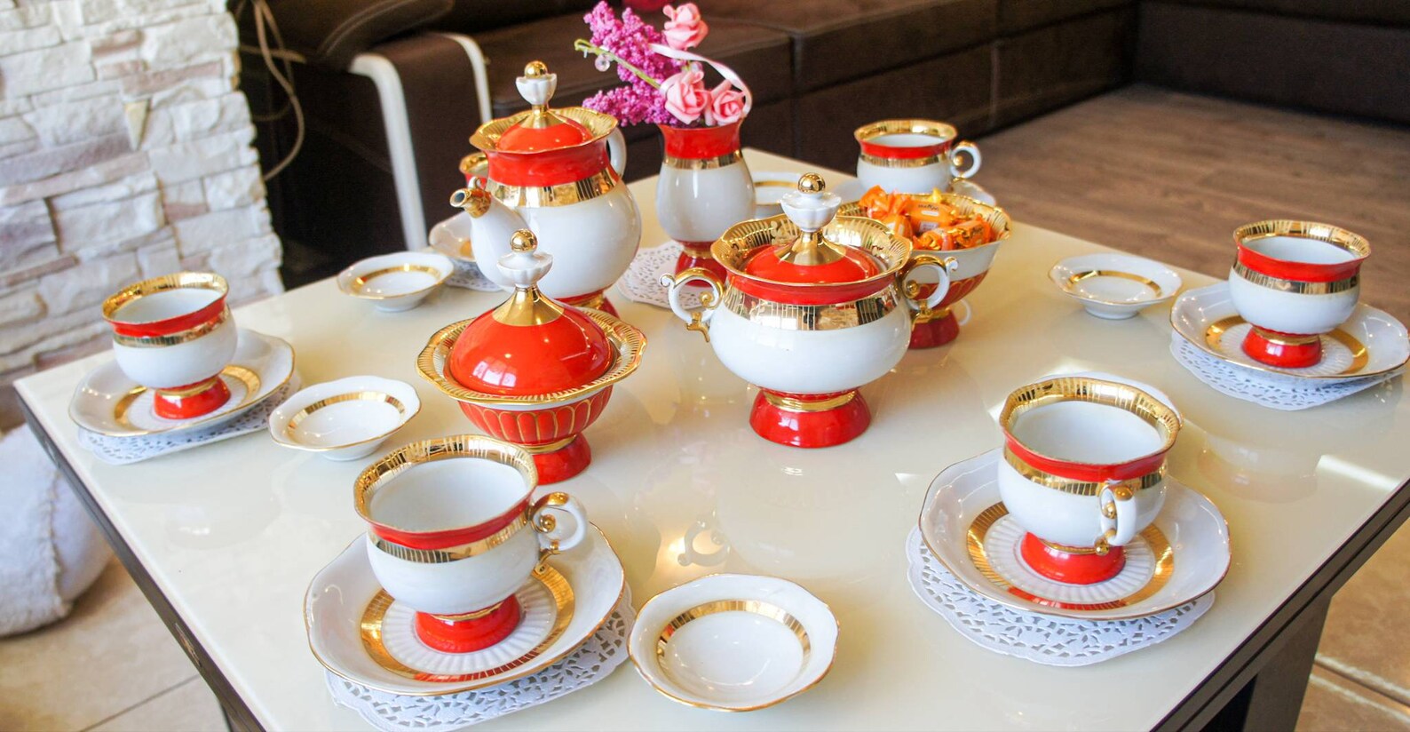 Tea Set Vintage, Red Tea Set Antique, Soviet Vintage Tea Set, Soviet ...