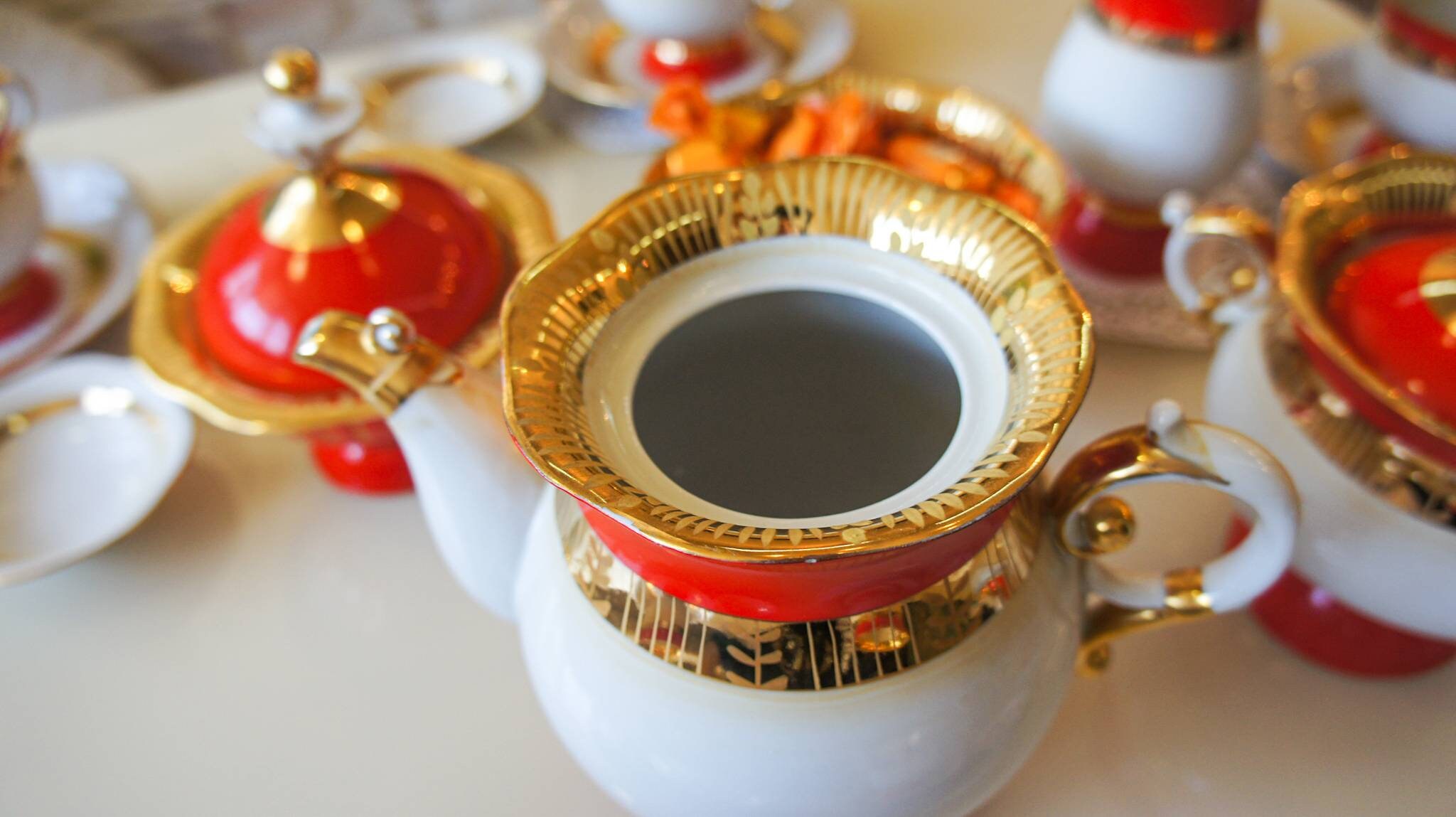 Tea Set Vintage, Red Tea Set Antique, Soviet Vintage Tea Set, Soviet ...