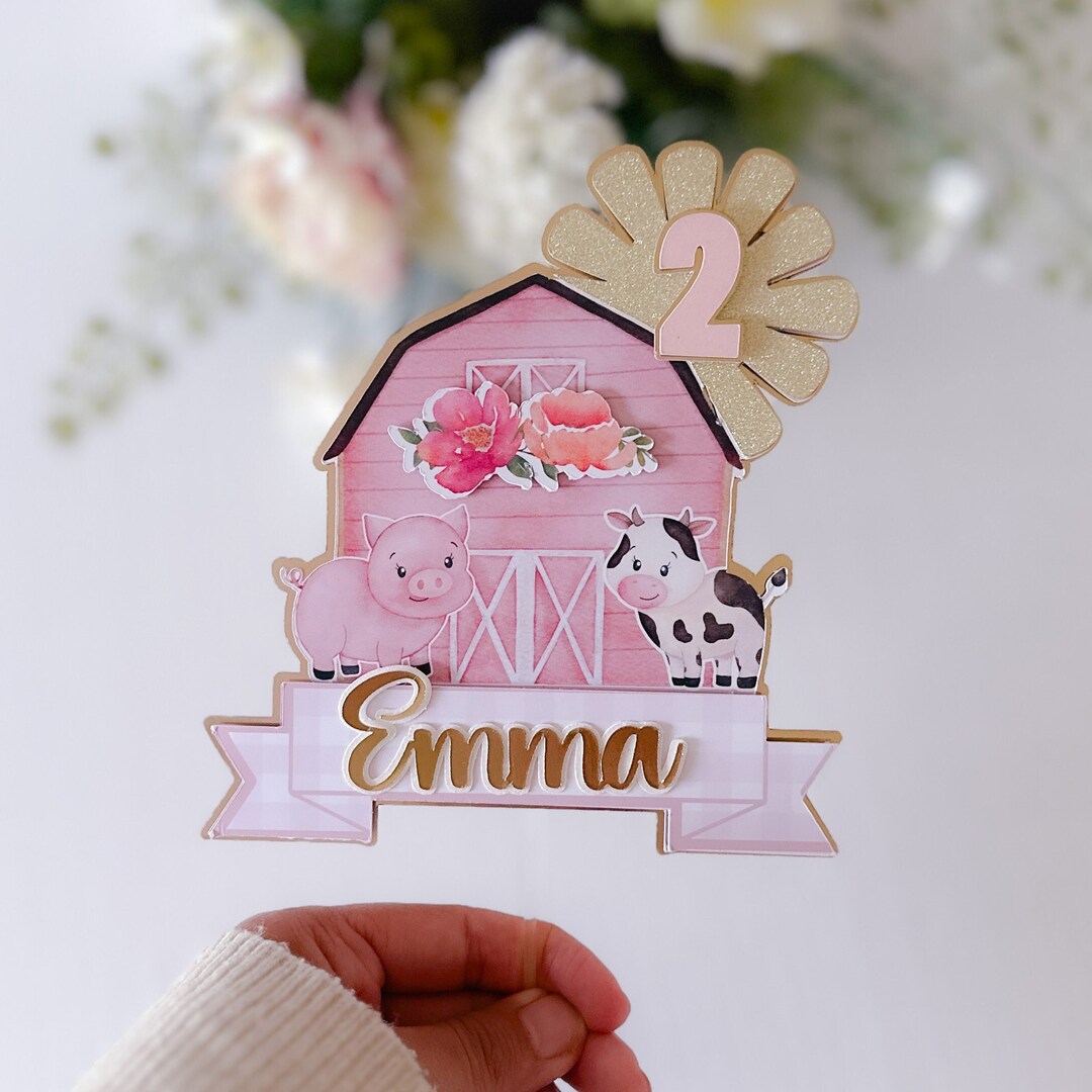 Cute Pink Farmyard Cake Toppers Personalised With Name and Age - Etsy