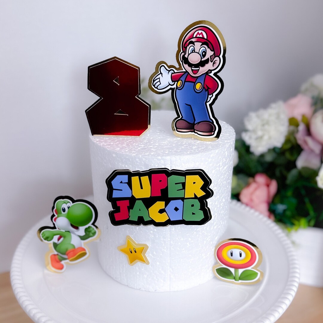 Super Mario Style Cake Topper Set Personalised to Order - Etsy