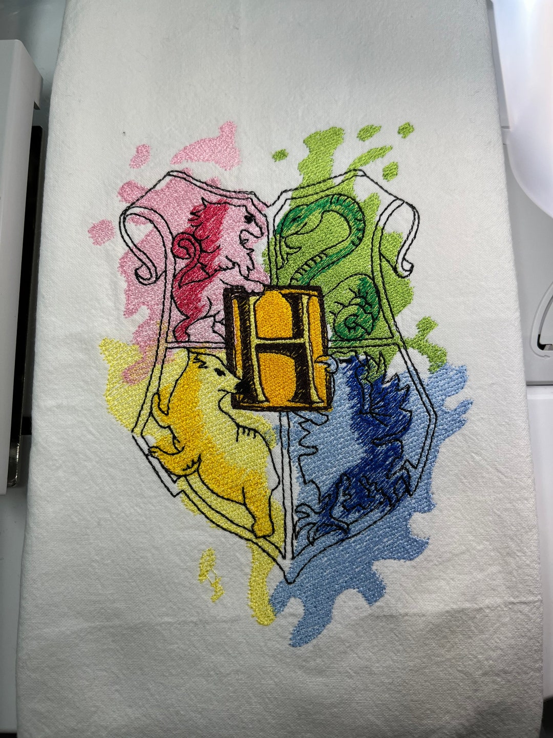 Watercolor Wizard School Crest Embroidered Kitchen Tea Towel - Etsy