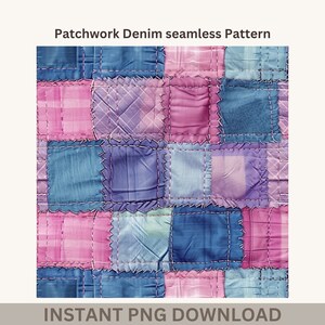 5 Elegant Patchwork Denim Seamless Pattern, PNG, Digital Art for ...