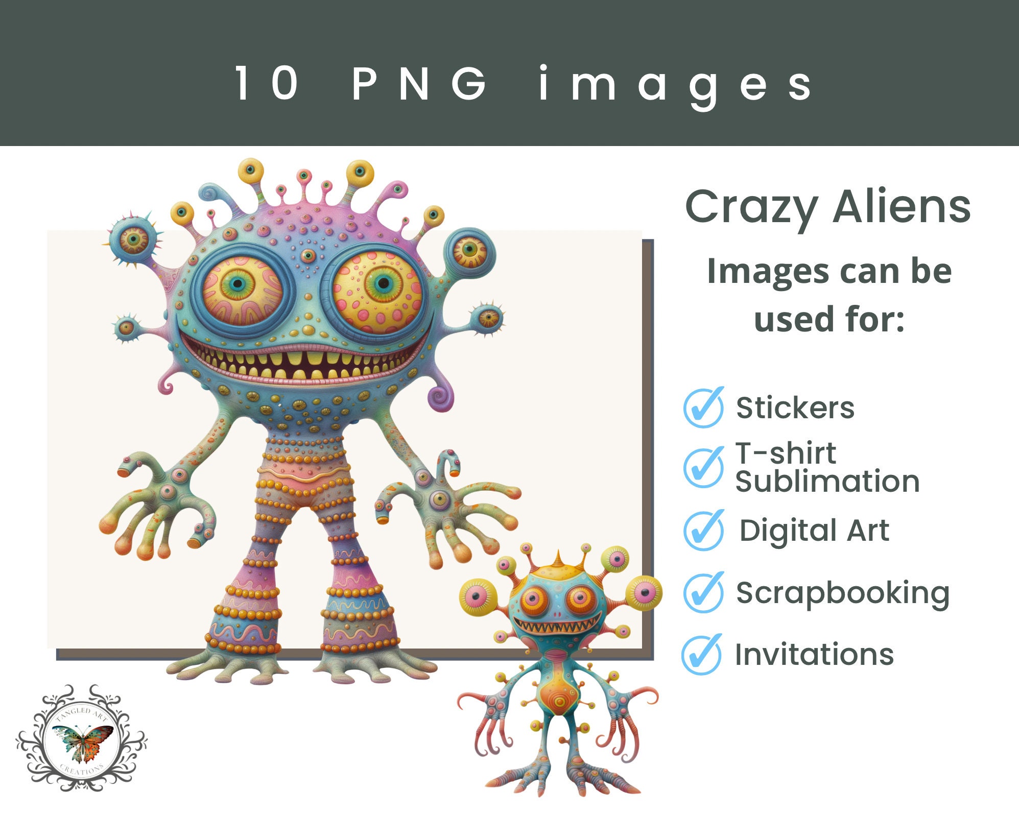 10 Whimsical Crazy Aliens PNG File 300 DPI, Great for Clipart ...