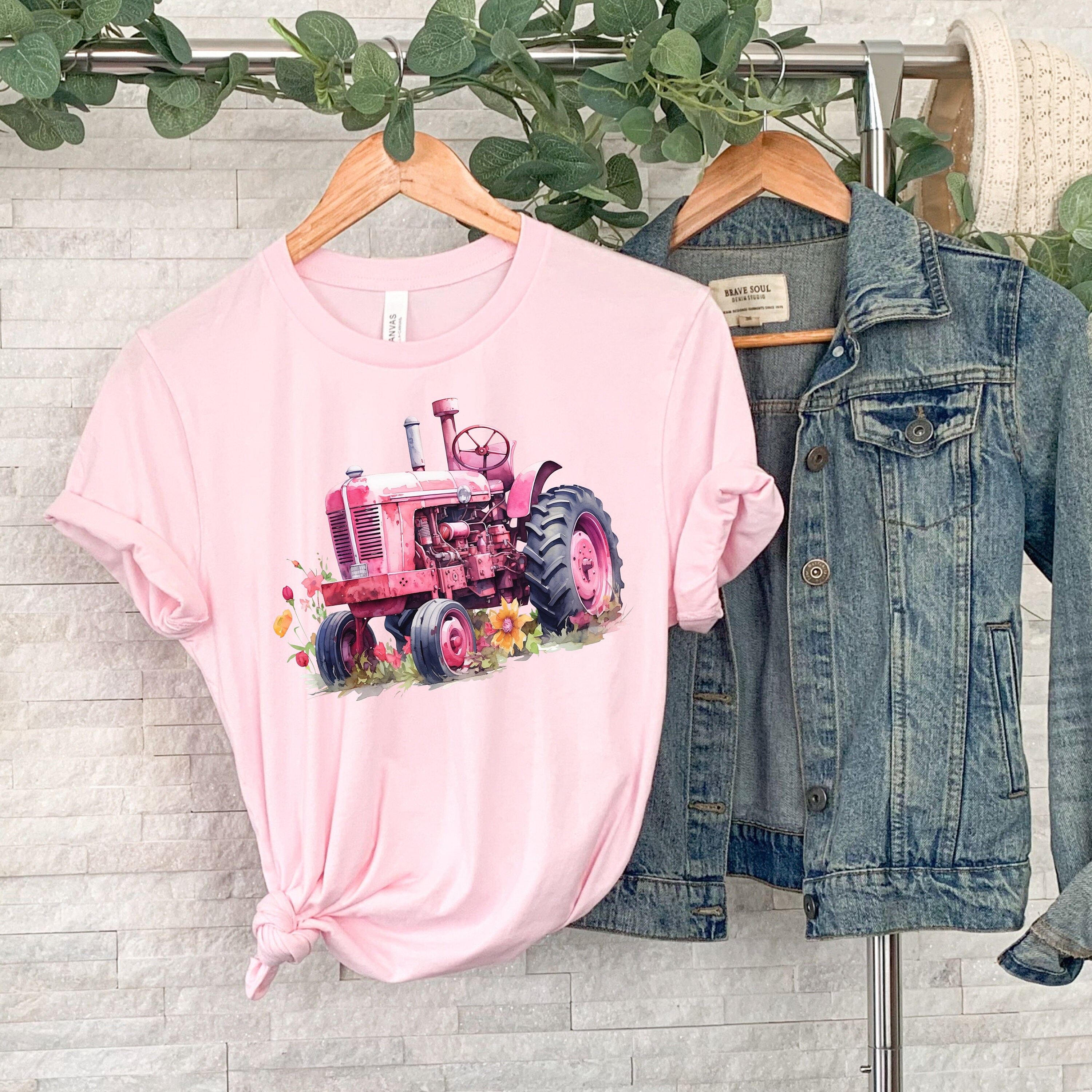 Pink Tractor With Flowers Water Color, Clipart, PNG File 300 DPI, and ...