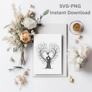 Heart Tree With Mistletoe Wedding Couple, Bride and Groom, SVG-PNG ...
