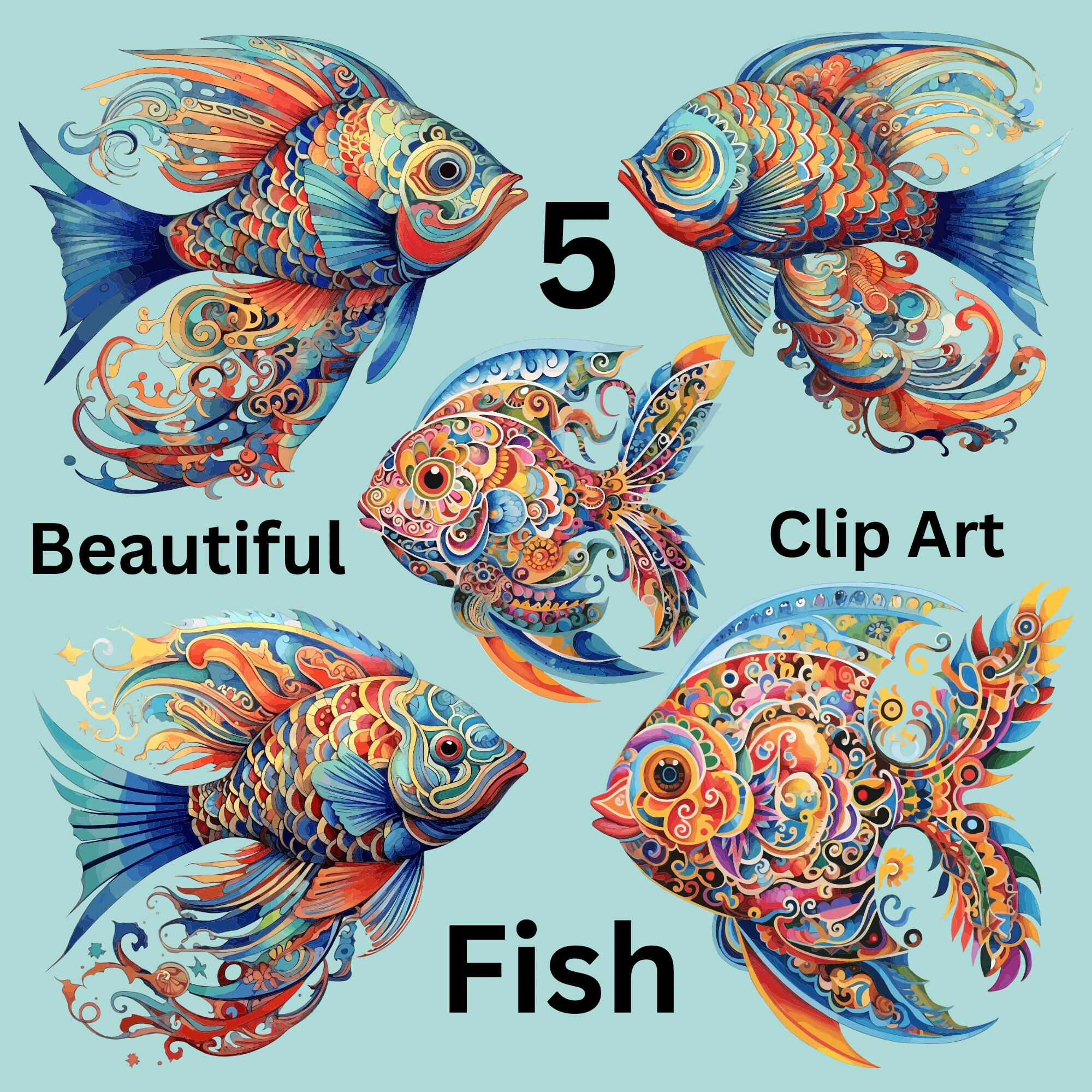 Beautiful Intricate Fish, PNG File 300 DPI, Clipart Fish, Fish Lovers ...