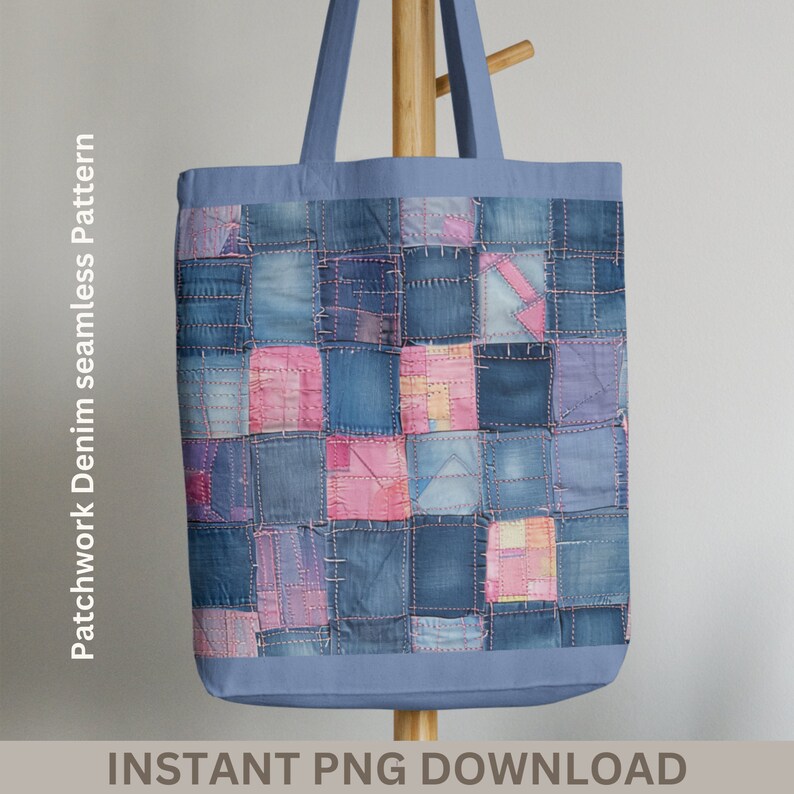 5 Elegant Patchwork Denim Seamless Pattern, PNG, Digital Art for ...