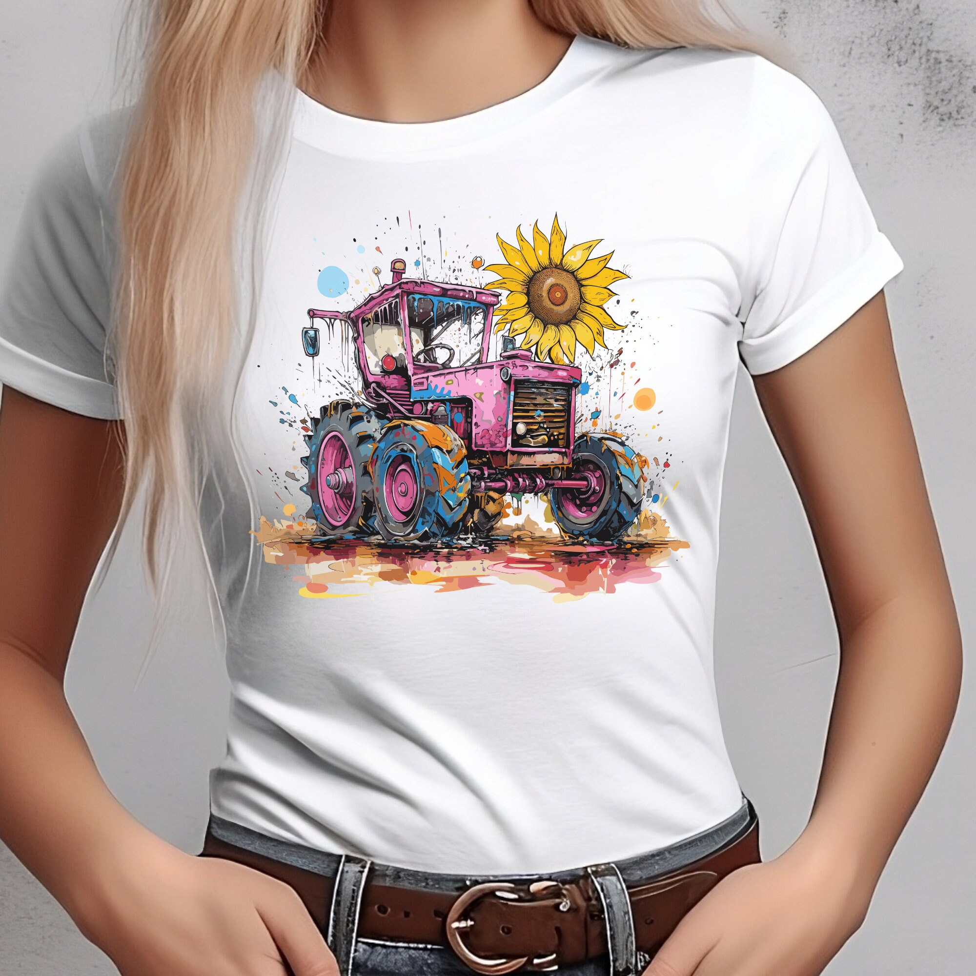 Pink Tractor With Sunflower Water Color, Clipart, PNG File 300 DPI, and ...