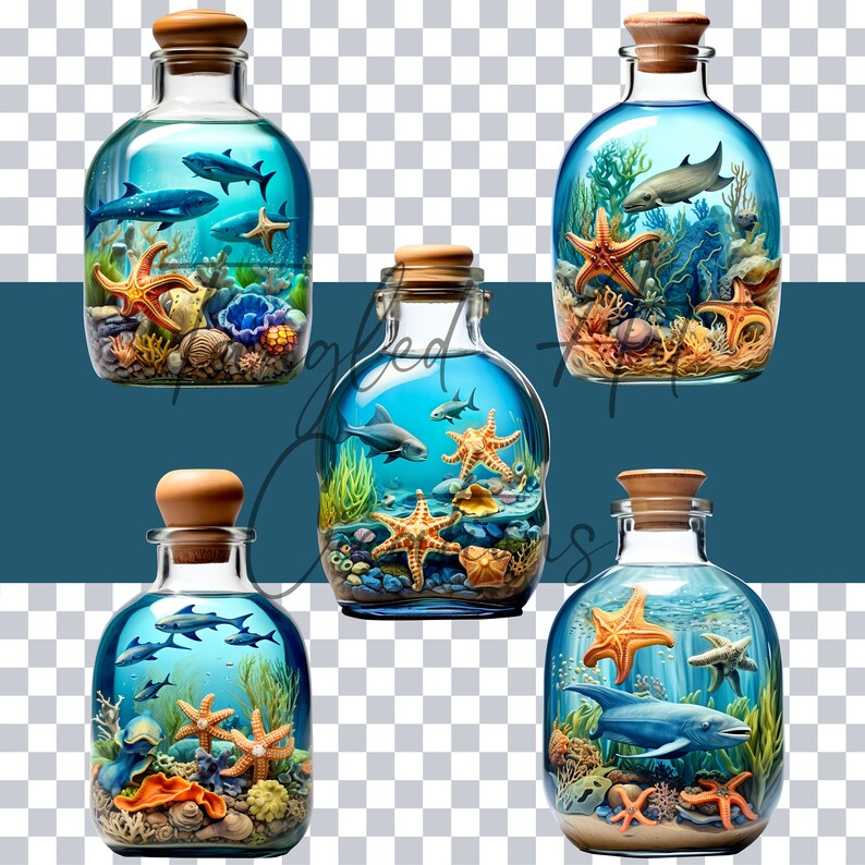 Whimsical Marine Ocean Life Jar PNG Sublimation Watercolor - Etsy