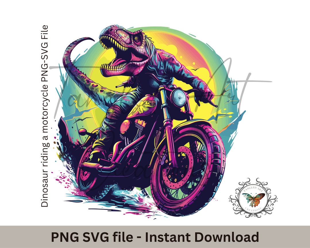 Dinosaur Riding a Motorcycle Svg-png File 300 DPI, for Large Printing ...