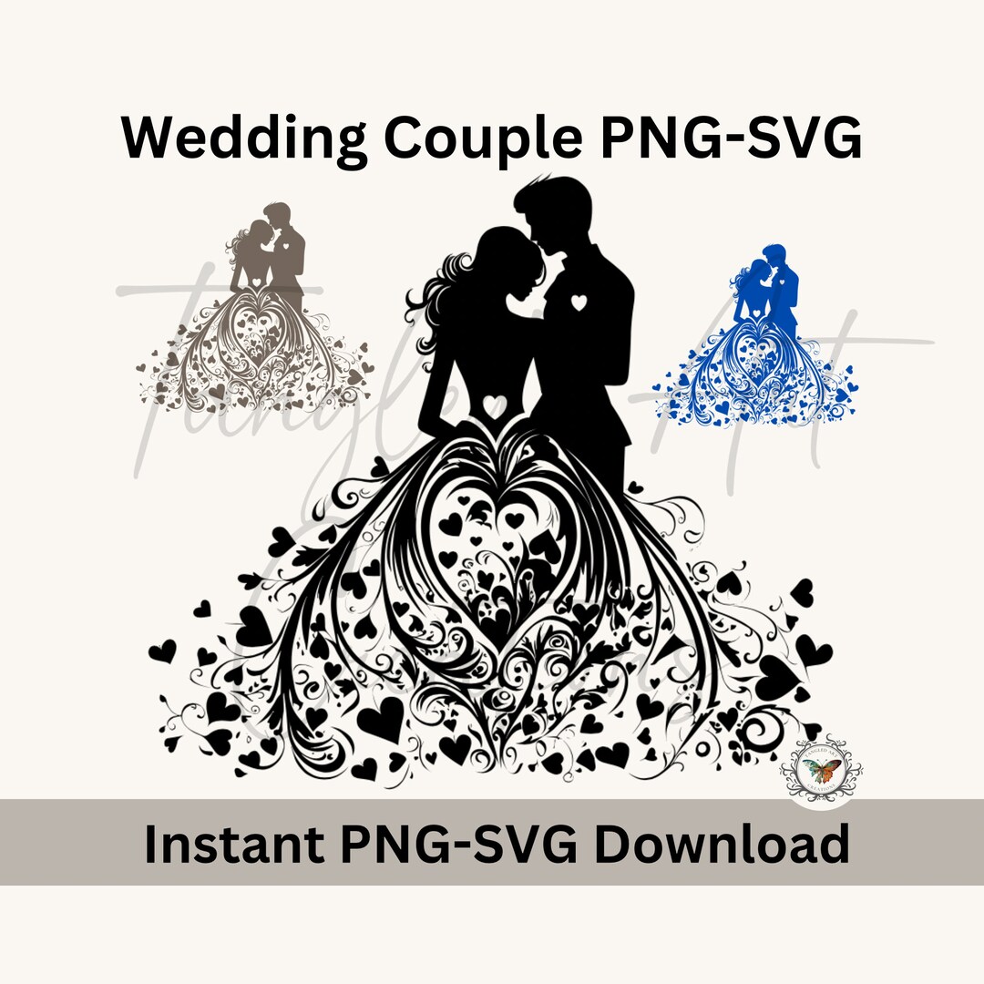 Heart Wedding Couple, Bride and Groom, SVG-PNG Sublimation, Svg Not for ...