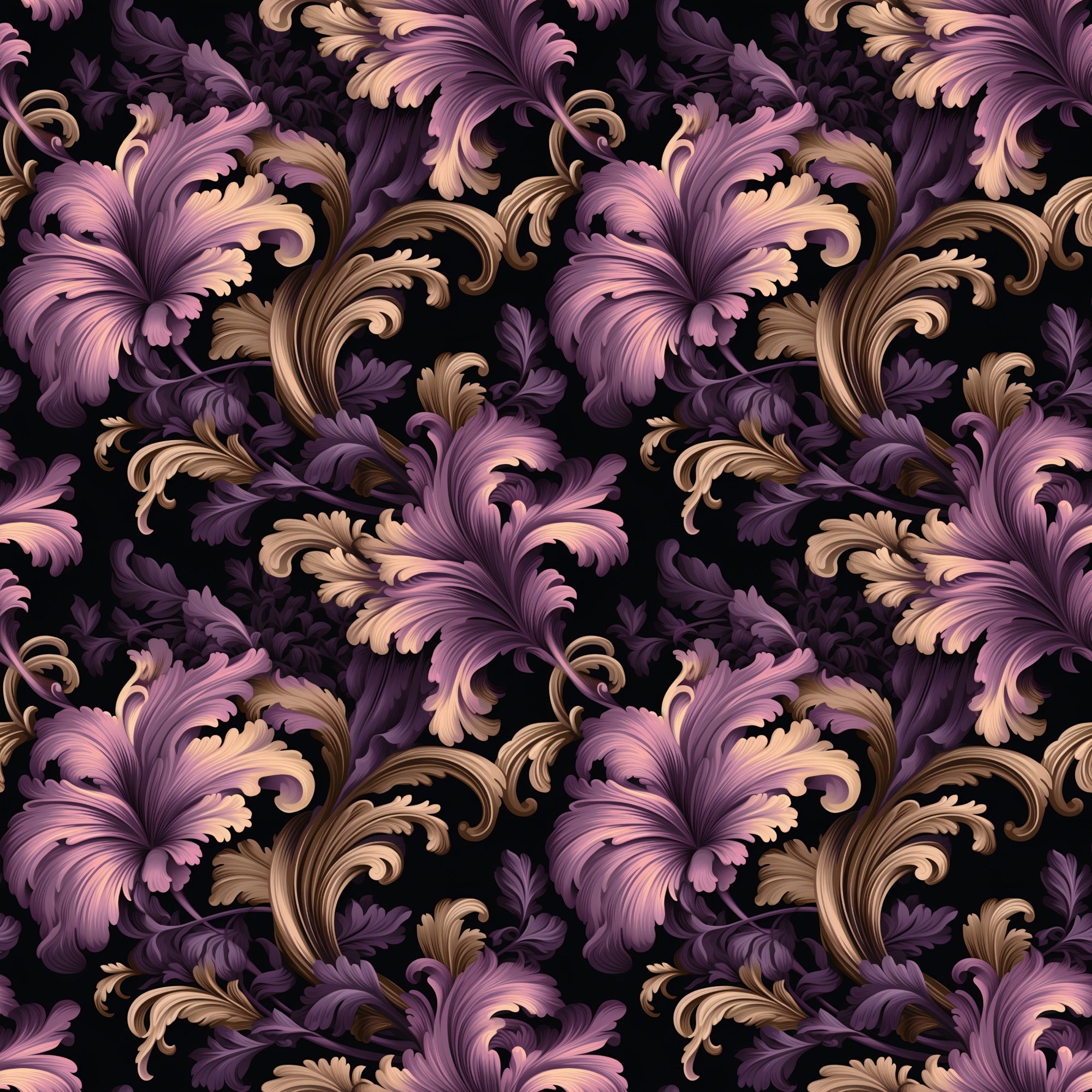 Elegant Rococo Flower Seamless Pattern Digital Art for - Etsy