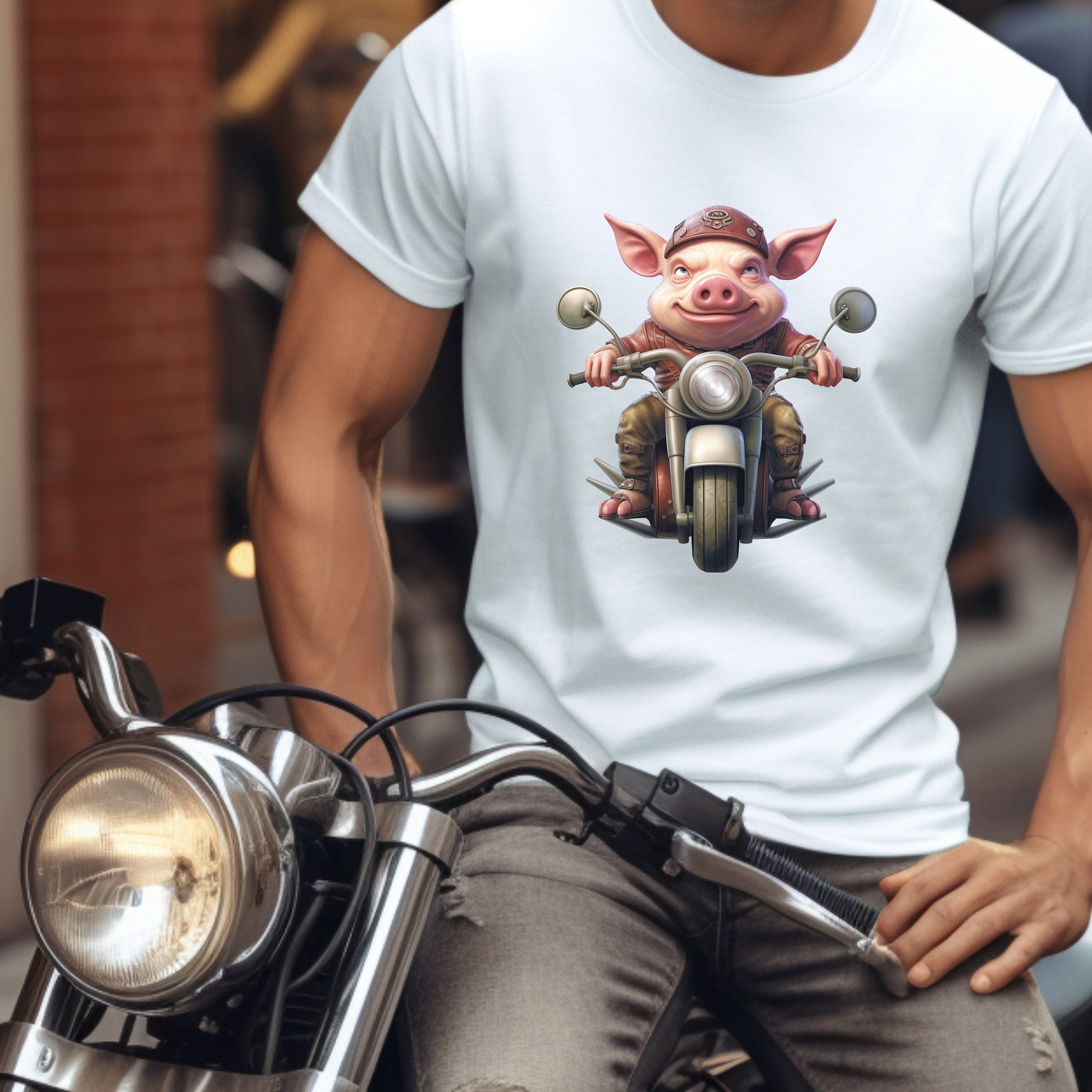 Funny Pig in Motorcycle Caricature, Colorful, High Resolution PNG File ...