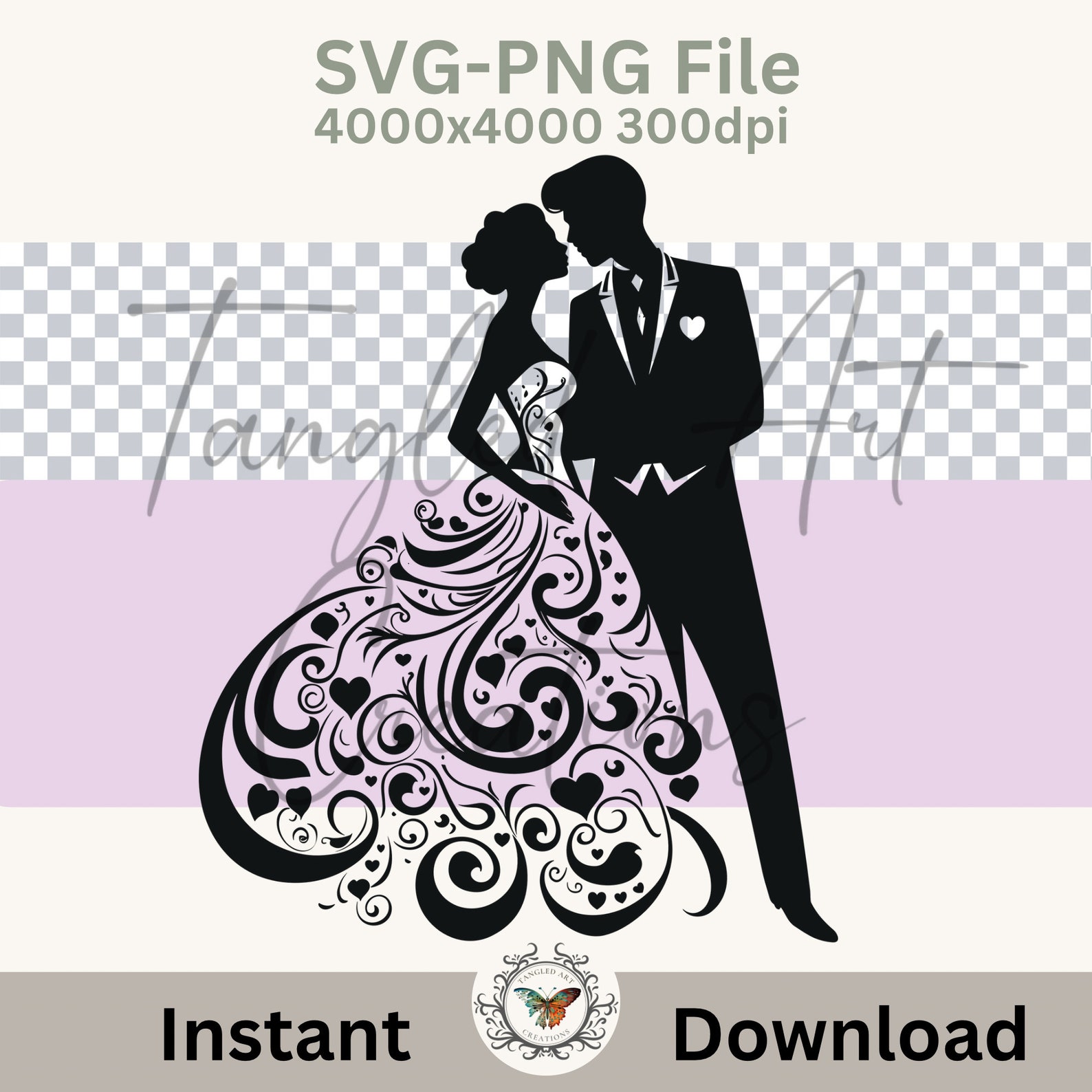 Heart Wedding Couple, Bride and Groom, SVG-PNG Sublimation, Svg Not for ...