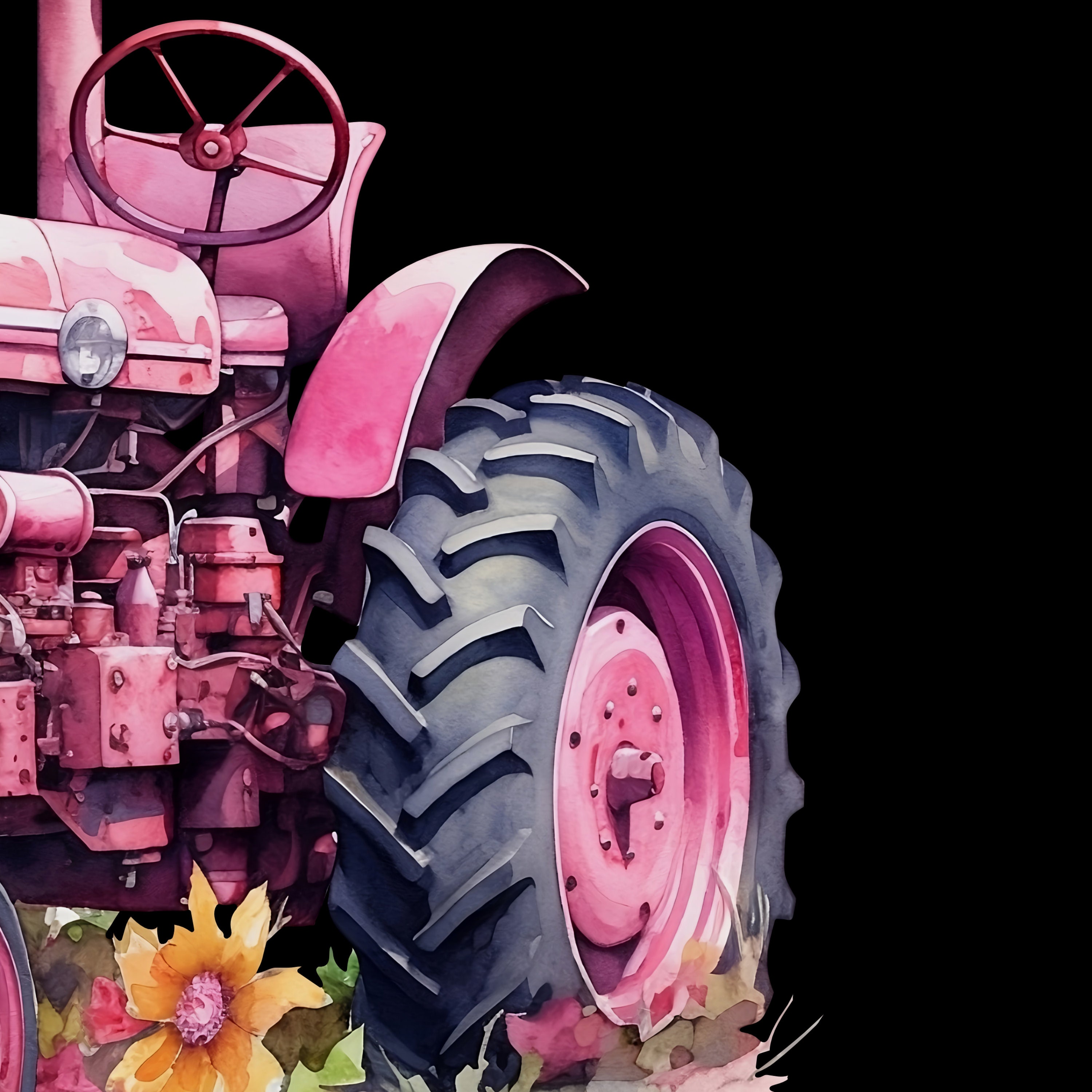 Pink Tractor With Flowers Water Color, Clipart, PNG File 300 DPI, and ...