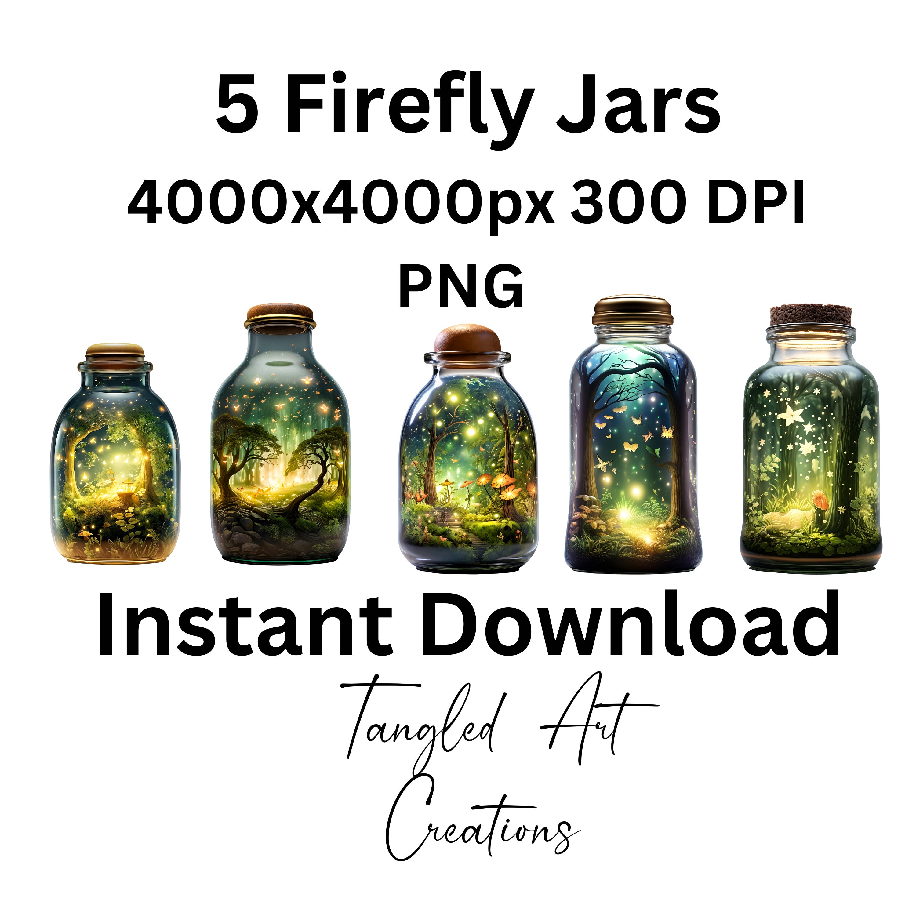 Magical Firefly Jar Watercolor PNG Sublimation, Digital Art for Dreamy ...