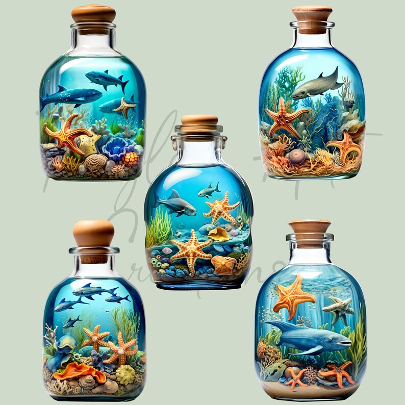 Whimsical Marine Ocean Life Jar PNG Sublimation Watercolor - Etsy