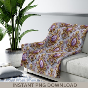 4 Elegant Purple Barque Gemstone Jewelry Seamless Pattern, Digital Art ...