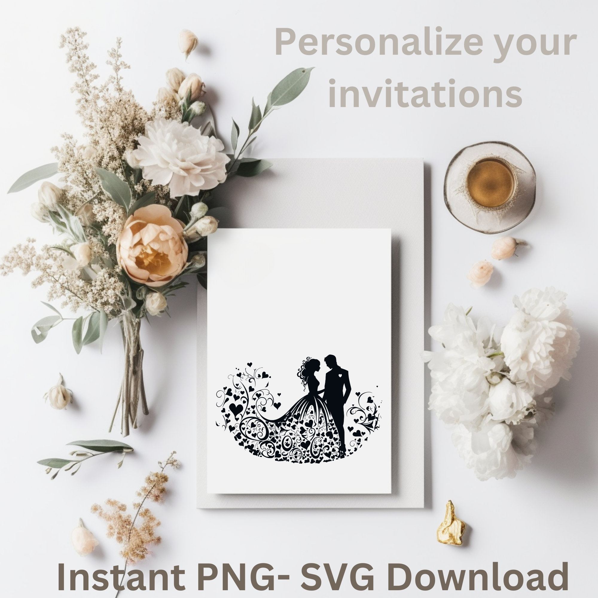 Heart Wedding Couple, Bride and Groom, SVG-PNG Sublimation, Svg Not for ...