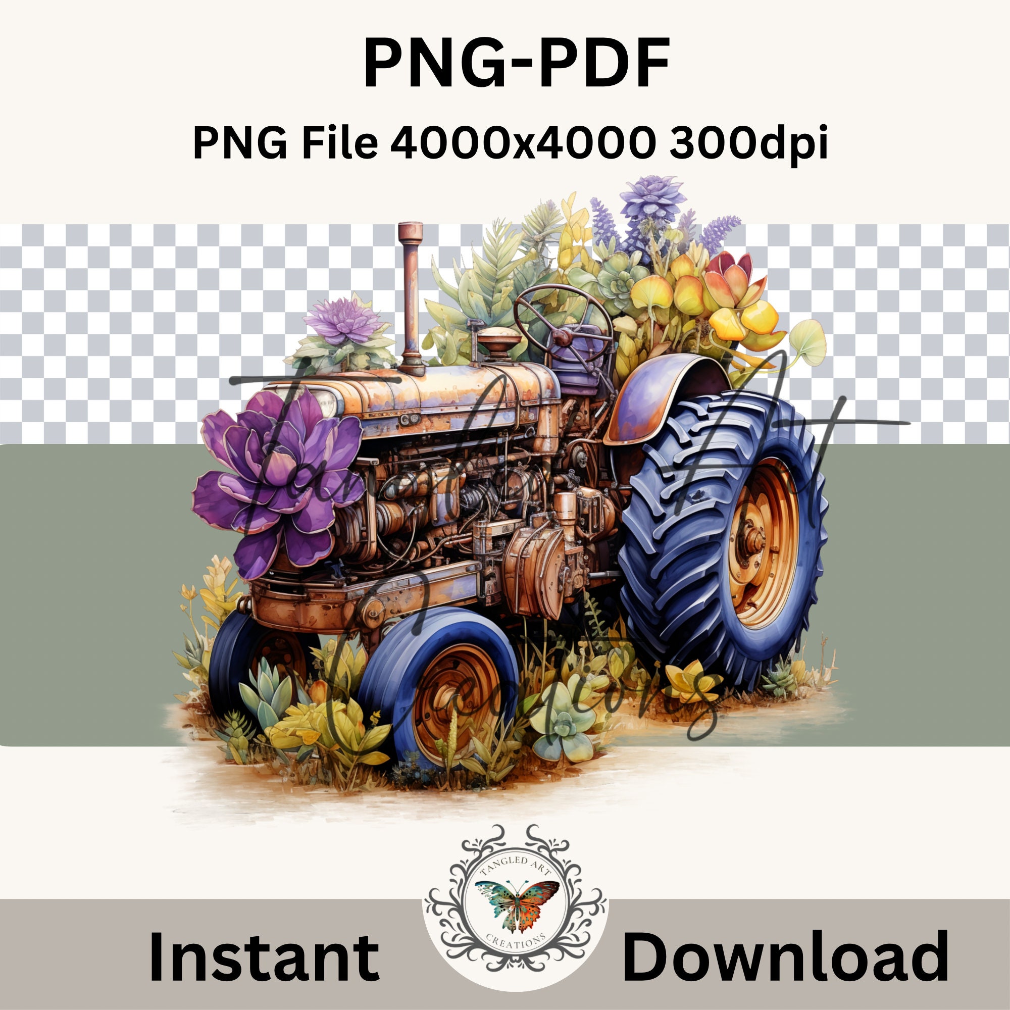 Purple Tractor With Succulents PNG Sublimation Clipart - Etsy
