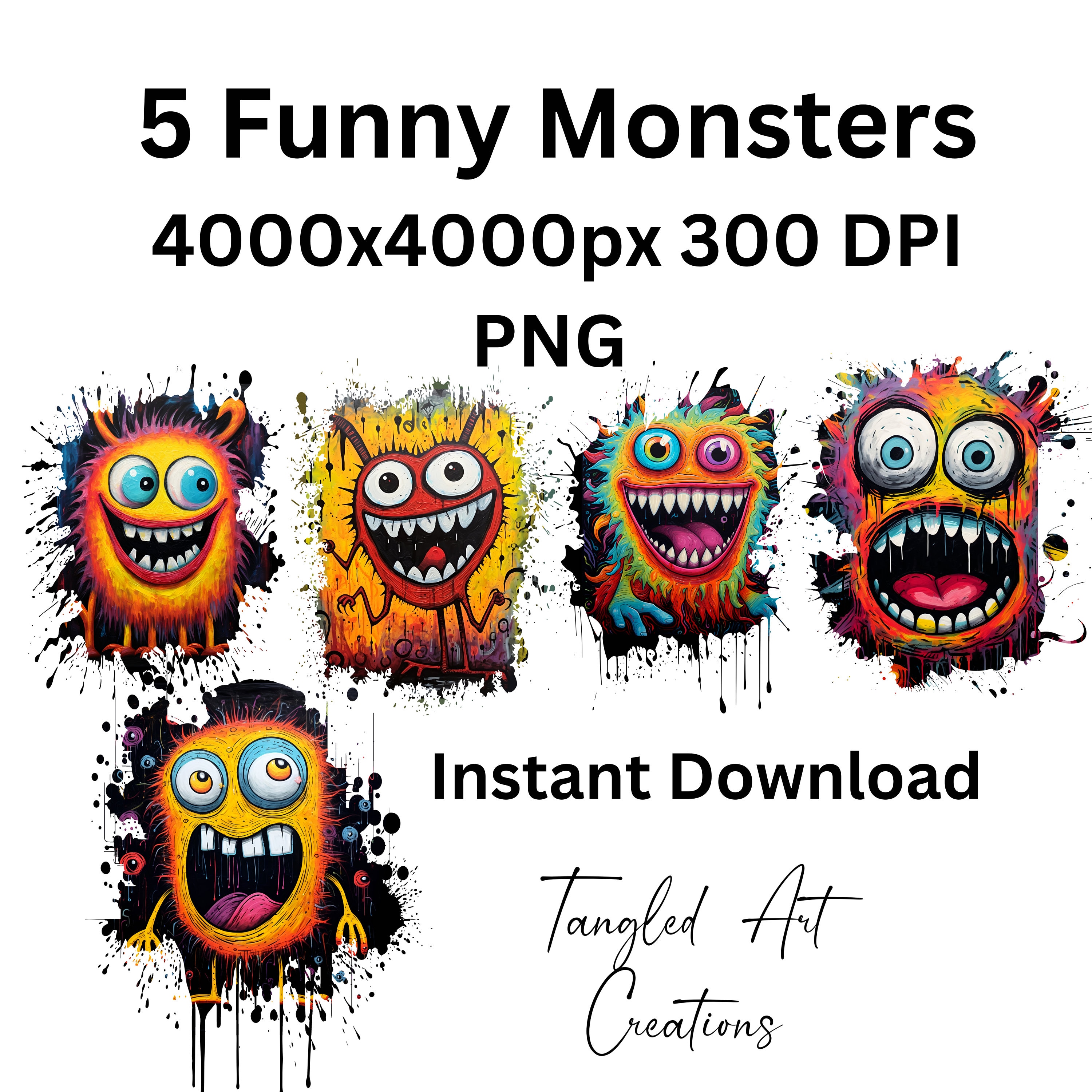 Adorable Cute Funny Monsters PNG Sublimation Clipart - Digital Art for ...