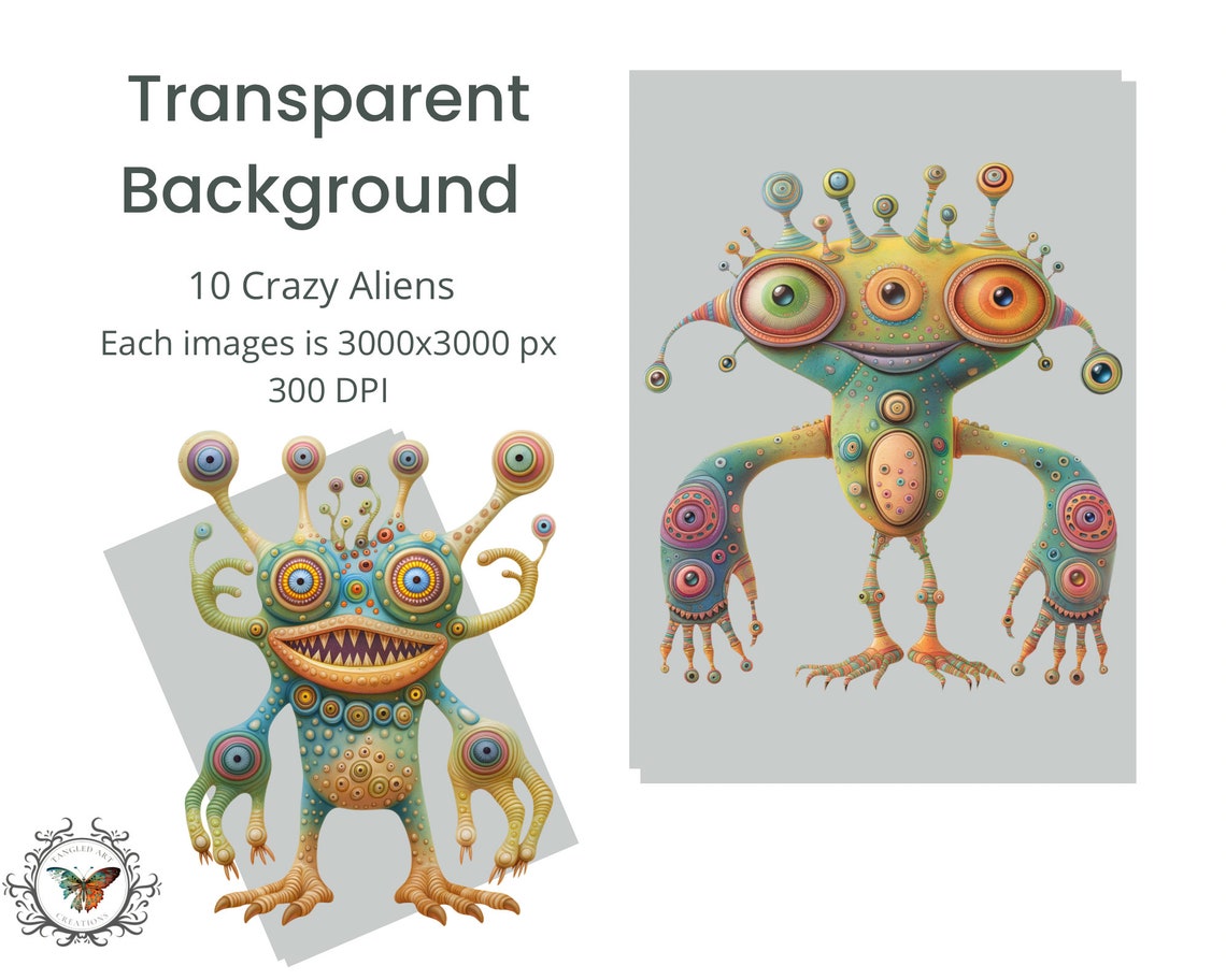 10 Whimsical Crazy Aliens PNG File 300 DPI, Great for Clipart ...