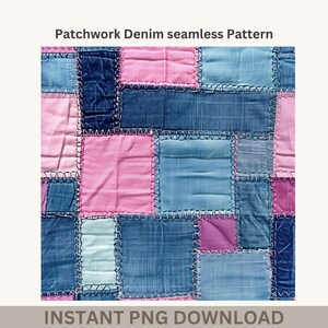5 Elegant Patchwork Denim Seamless Pattern, PNG, Digital Art for ...