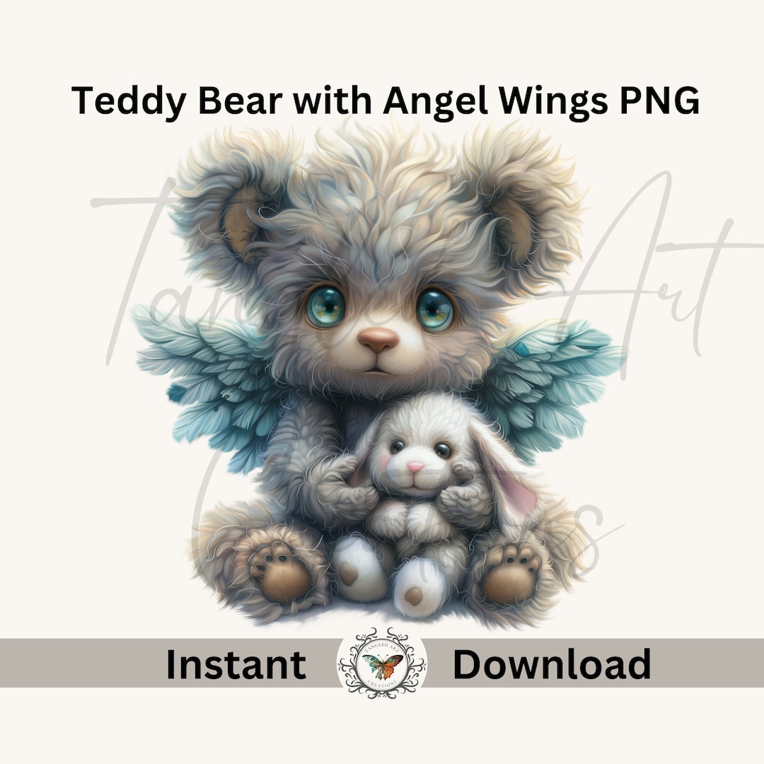 Bear With Angel Wings Hugging a Bunny, Png File for Great Printing ...
