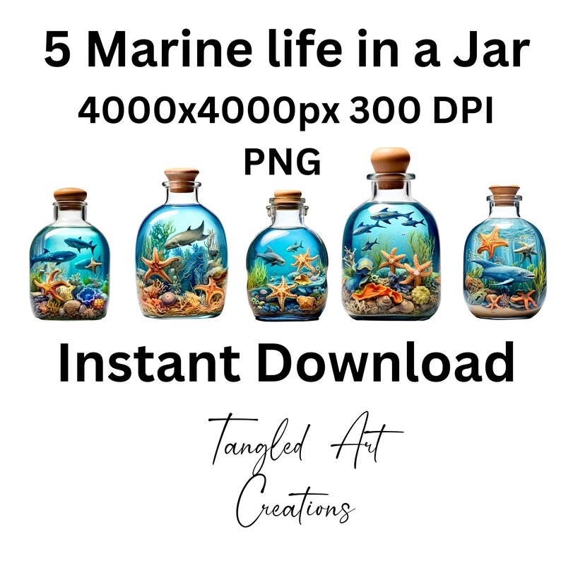 Whimsical Marine Ocean Life Jar PNG Sublimation Watercolor - Etsy